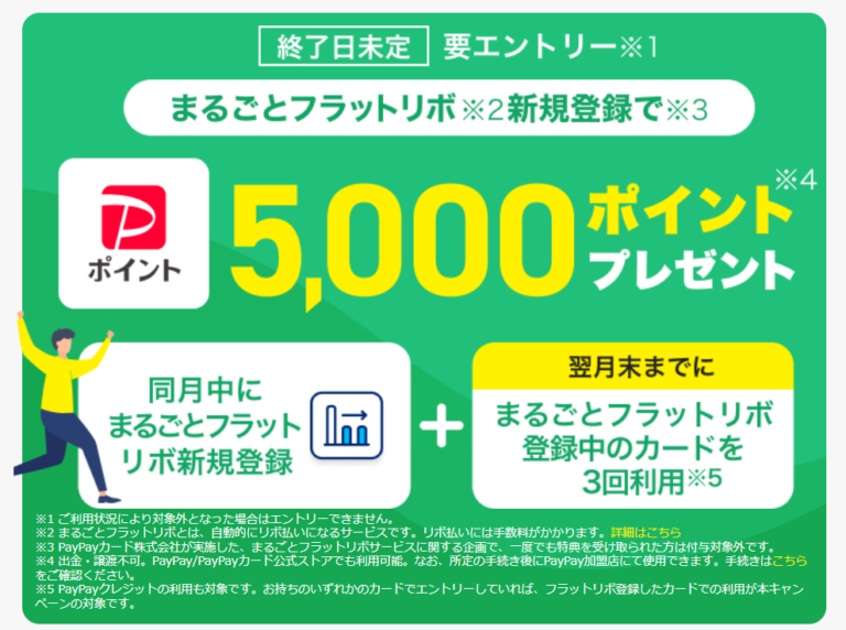 【リボ手数料ゼロ手順】PayPayカード まるごとフラットリボ 5,000P キャンペーン | 朝から昼寝